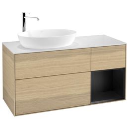Villeroy & Boch Villeroy und Boch Finion Waschtischunterschrank F931PDPC 120cm, Abdeckplatte white matt, Regale Black matt lacquer, Oak Veneer