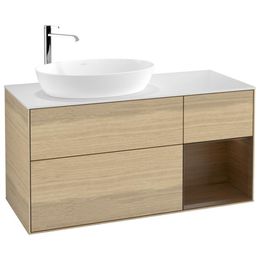 Villeroy & Boch Villeroy und Boch Finion Waschtischunterschrank F931GNPC 120cm, Abdeckplatte white matt, Regale Walnut Veneer, Oak Veneer