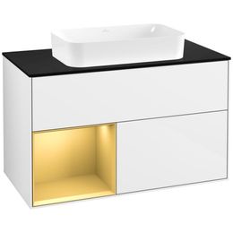 Villeroy & Boch Villeroy und Boch Finion Waschtischunterschrank F652HFGF 100x60,3x50,1cm, Regal links Gold matt, Glossy white lacquer