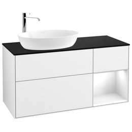 Villeroy & Boch Villeroy und Boch Finion Waschtischunterschrank F932GFGF 120cm, Abdeckplatte black matt, Regale Glossy white lacquer, Glossy white lacquer
