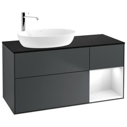 Villeroy & Boch Villeroy und Boch Finion Waschtischunterschrank F932GFHG 120cm, Abdeckplatte black matt, Regale Glossy white lacquer, Midnight Blue Matt Lacquer