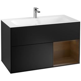 Villeroy & Boch Villeroy und Boch Finion Waschtischunterschrank F040GNPD 99,6x59,1x49,8cm, Regal rechts Walnut veneer, Black matt lacquer