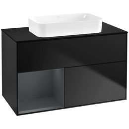Villeroy & Boch Villeroy und Boch Finion Waschtischunterschrank F652HGPD 100x60,3x50,1cm, Regal links Midnight Blue Matt Lacquer, Black matt lacquer