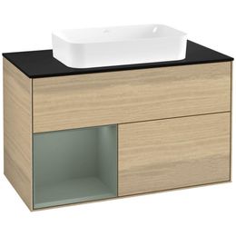 Villeroy & Boch Villeroy und Boch Finion Waschtischunterschrank F652GMPC 100x60,3x50,1cm, Regal links Olive Matt Lacquer, Oak Veneer