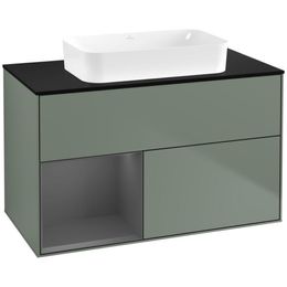 Villeroy & Boch Villeroy und Boch Finion Waschtischunterschrank F652GKGM 100x60,3x50,1cm, Regal links Anthracite matt, Olive Matt Lacquer