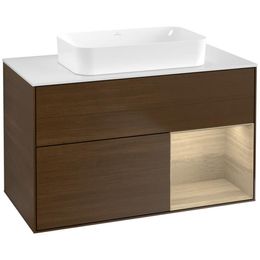 Villeroy & Boch Villeroy und Boch Finion Waschtischunterschrank F661PCGN 100x60,3x50,1cm, Regal rechts Oak Veneer, Walnut veneer