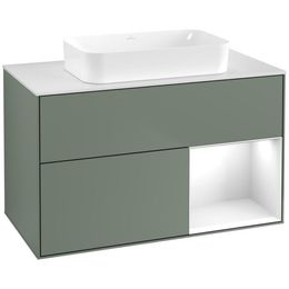 Villeroy & Boch Villeroy und Boch Finion Waschtischunterschrank F661GFGM 100x60,3x50,1cm, Regal rechts Glossy white lacquer, Olive Matt Lacquer