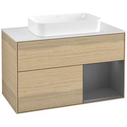 Villeroy & Boch Villeroy und Boch Finion Waschtischunterschrank F661GKPC 100x60,3x50,1cm, Regal rechts Anthracite matt, Oak Veneer