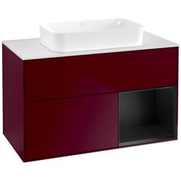 Villeroy & Boch Villeroy und Boch Finion Waschtischunterschrank F661PDHB 100x60,3x50,1cm, Regal rechts Black matt lacquer, Peony Matt