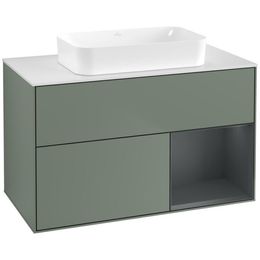 Villeroy & Boch Villeroy und Boch Finion Waschtischunterschrank F661HGGM 100x60,3x50,1cm, Regal rechts Midnight Blue Matt Lacquer, Olive Matt Lacquer