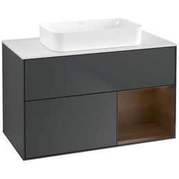 Villeroy & Boch Villeroy und Boch Finion Waschtischunterschrank F661GNHG 100x60,3x50,1cm, Regal rechts Walnut veneer, Midnight Blue Matt Lacquer