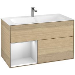 Villeroy & Boch Villeroy und Boch Finion Waschtischunterschrank F030MTPC 99,6x59,1x49,8cm, Regal links White matt lacquer, Oak Veneer