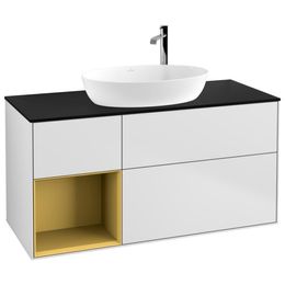 Villeroy & Boch Villeroy und Boch Finion Waschtischunterschrank F942HFMT 120cm, Abdeckplatte black matt, Regale Gold matt lacquer, White matt lacquer