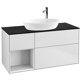 Villeroy & Boch Villeroy und Boch Finion Waschtischunterschrank F942GFMT 120cm, Abdeckplatte black matt, Regale Glossy white lacquer, White matt lacquer