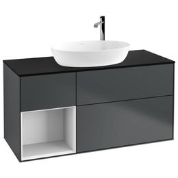 Villeroy & Boch Villeroy und Boch Finion Waschtischunterschrank F942GFHG 120cm, Abdeckplatte black matt, Regale Glossy white lacquer, Midnight Blue Matt Lacquer