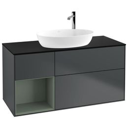 Villeroy & Boch Villeroy und Boch Finion Waschtischunterschrank F942GMHG 120cm, Abdeckplatte black matt, Regale Olive matt lacquer, Midnight Blue Matt Lacquer