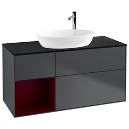 Villeroy & Boch Villeroy und Boch Finion Waschtischunterschrank F942HBHG 120cm, Abdeckplatte black matt, Regale Peony matt lacquer, Midnight Blue Matt Lacquer