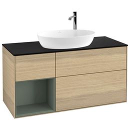 Villeroy & Boch Villeroy und Boch Finion Waschtischunterschrank F942GMPC 120cm, Abdeckplatte black matt, Regale Olive matt lacquer, Oak Veneer