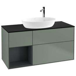 Villeroy & Boch Villeroy und Boch Finion Waschtischunterschrank F942HGGM 120cm, Abdeckplatte black matt, Regale Midnight matt lacquer, Olive Matt Lacquer