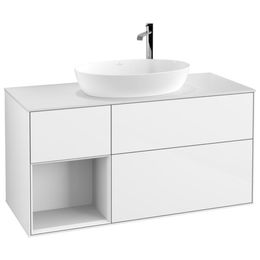 Villeroy & Boch Villeroy und Boch Finion Waschtischunterschrank F941GFGF 120cm, Abdeckplatte white matt, Regale Glossy white lacquer, Glossy white lacquer