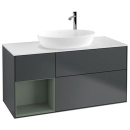 Villeroy & Boch Villeroy und Boch Finion Waschtischunterschrank F941GMHG 120cm, Abdeckplatte white matt, Regale Olive matt lacquer, Midnight Blue Matt Lacquer