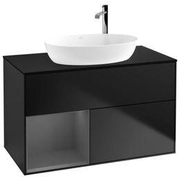 Villeroy & Boch Villeroy und Boch Finion Waschtischunterschrank F892GKPD 100cm, Abdeckplatte black matt, Regale Anthracite matt lacquer, Black matt lacquer