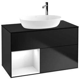 Villeroy & Boch Villeroy und Boch Finion Waschtischunterschrank F892GFPD 100cm, Abdeckplatte black matt, Regale Glossy white lacquer, Black matt lacquer