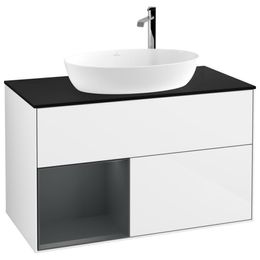 Villeroy & Boch Villeroy und Boch Finion Waschtischunterschrank F892HGGF 100cm, Abdeckplatte black matt, Regale Midnight matt lacquer, Glossy white lacquer