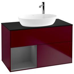 Villeroy & Boch Villeroy und Boch Finion Waschtischunterschrank F892GKHB 100cm, Abdeckplatte black matt, Regale Anthracite matt lacquer, Peony Matt