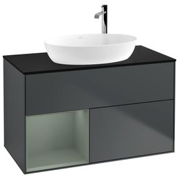Villeroy & Boch Villeroy und Boch Finion Waschtischunterschrank F892GMHG 100cm, Abdeckplatte black matt, Regale Olive matt lacquer, Midnight Blue Matt Lacquer