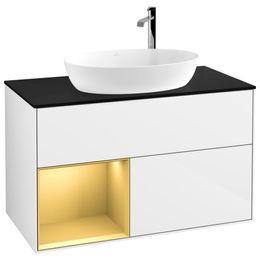 Villeroy & Boch Villeroy und Boch Finion Waschtischunterschrank F892HFGF 100cm, Abdeckplatte black matt, Regale Gold matt lacquer, Glossy white lacquer