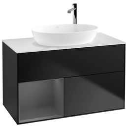 Villeroy & Boch Villeroy und Boch Finion Waschtischunterschrank G891GKPD 100cm, Abdeckplatte white matt, Emotion, Regale Anthracite matt lacquer, Black matt lacquer