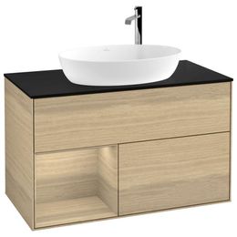 Villeroy & Boch Villeroy und Boch Finion Waschtischunterschrank F892PCPC 100cm, Abdeckplatte black matt, Regale Oak Veneer, Oak Veneer