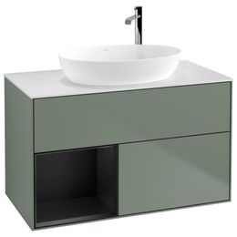 Villeroy & Boch Villeroy und Boch Finion Waschtischunterschrank F891PDGM 100cm, Abdeckplatte white matt, Regale Black matt lacquer, Olive Matt Lacquer