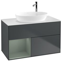 Villeroy & Boch Villeroy und Boch Finion Waschtischunterschrank G891GMHG 100cm, Abdeckplatte white matt, Emotion, Regale Olive matt lacquer, Midnight Blue Matt Lacquer