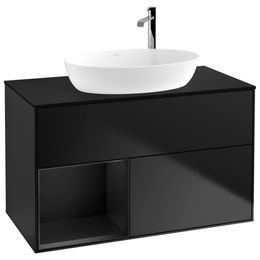 Villeroy & Boch Villeroy und Boch Finion Waschtischunterschrank F892PDPD 100cm, Abdeckplatte black matt, Regale Black matt lacquer, Black matt lacquer