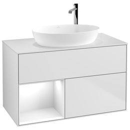 Villeroy & Boch Villeroy und Boch Finion Waschtischunterschrank F891GFMT 100cm, Abdeckplatte white matt, Regale Glossy white lacquer, White matt lacquer