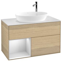 Villeroy & Boch Villeroy und Boch Finion Waschtischunterschrank F891MTPC 100cm, Abdeckplatte white matt, Regale White matt lacquer, Oak Veneer