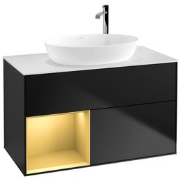 Villeroy & Boch Villeroy und Boch Finion Waschtischunterschrank F891HFPD 100cm, Abdeckplatte white matt, Regale Gold matt lacquer, Black matt lacquer