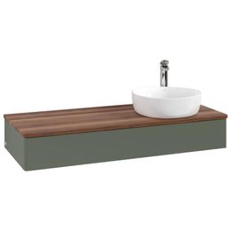 Villeroy & Boch Villeroy und Boch Antao Waschtisch-Unterschrank L12052HL 120x19x50cm, Hahnloch, Waschbeckenplattenfarbe warm walnut, leaf green matt lacquer