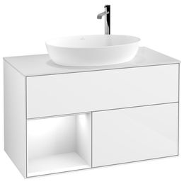 Villeroy & Boch Villeroy und Boch Finion Waschtischunterschrank G891GFGF 100cm, Abdeckplatte white matt, Emotion, Regale Glossy white lacquer, Glossy white lacquer