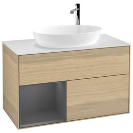 Villeroy & Boch Villeroy und Boch Finion Waschtischunterschrank G891GKPC 100cm, Abdeckplatte white matt, Emotion, Regale Anthracite matt lacquer, Oak Veneer