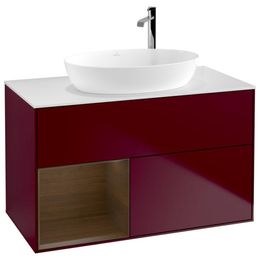 Villeroy & Boch Villeroy und Boch Finion Waschtischunterschrank G891GNHB 100cm, Abdeckplatte white matt, Emotion, Regale Walnut Veneer, Peony Matt
