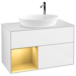 Villeroy & Boch Villeroy und Boch Finion Waschtischunterschrank G891HFGF 100cm, Abdeckplatte white matt, Emotion, Regale Gold matt lacquer, Glossy white lacquer
