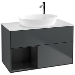 Villeroy & Boch Villeroy und Boch Finion Waschtischunterschrank G891PDHG 100cm, Abdeckplatte white matt, Emotion, Regale Black matt lacquer, Midnight Blue Matt Lacquer