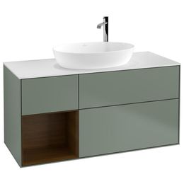 Villeroy & Boch Villeroy und Boch Finion Waschtischunterschrank G941GNGM 120cm, Abdeckplatte white matt, Emotion, Regale Walnut Veneer, Olive Matt Lacquer