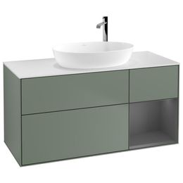 Villeroy & Boch Villeroy und Boch Finion Waschtischunterschrank F951GKGM 120cm, Abdeckplatte white matt, Regale Anthracite matt lacquer, Olive Matt Lacquer