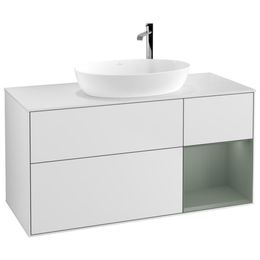 Villeroy & Boch Villeroy und Boch Finion Waschtischunterschrank F951GMMT 120cm, Abdeckplatte white matt, Regale Olive matt lacquer, White matt lacquer