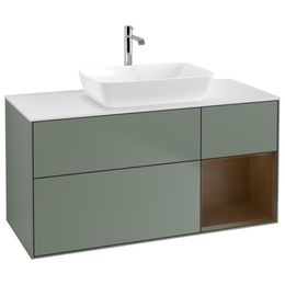 Villeroy & Boch Villeroy und Boch Finion Waschtischunterschrank G831GNGM 120cm, Abdeckplatte white matt, Emotion, Regale Walnut Veneer, Olive Matt Lacquer
