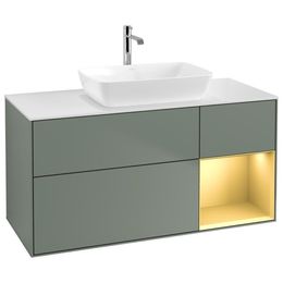 Villeroy & Boch Villeroy und Boch Finion Waschtischunterschrank G831HFGM 120cm, Abdeckplatte white matt, Emotion, Regale Gold matt lacquer, Olive Matt Lacquer